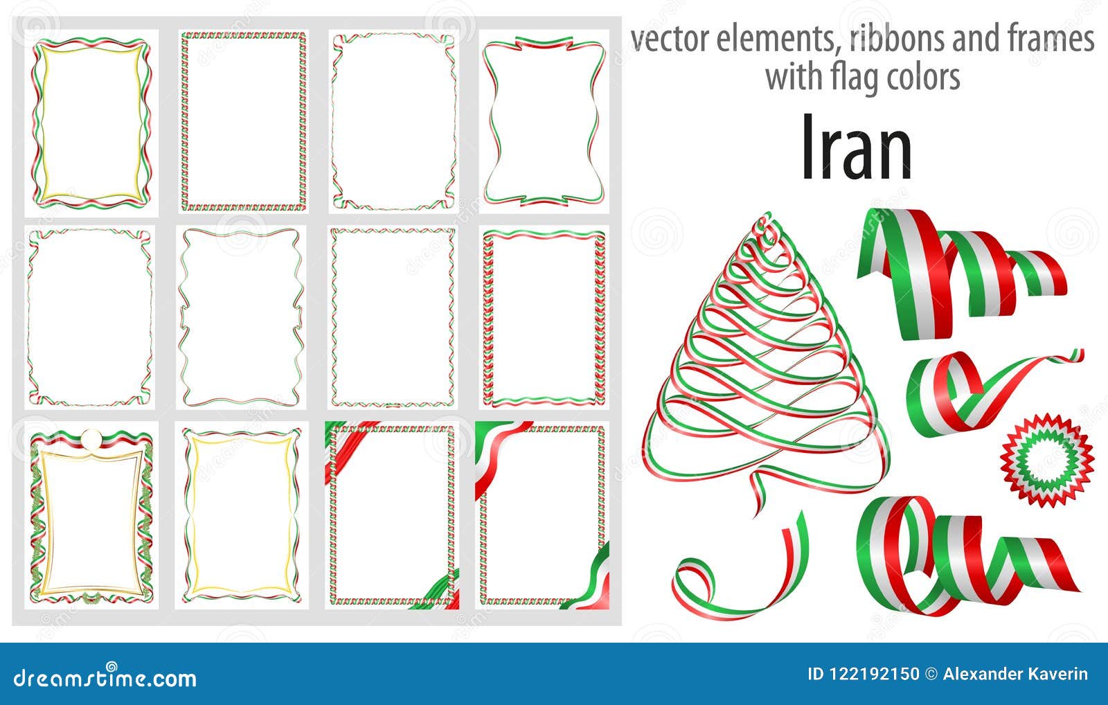 Vector Elements, Ribbons and Frames with Flag Colors Iran, Template for ...