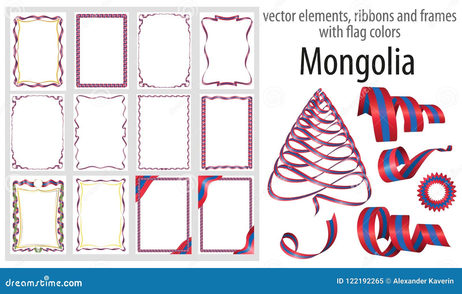Vector Elements, Ribbons and Frames with Flag Colors Mongolia, Template ...