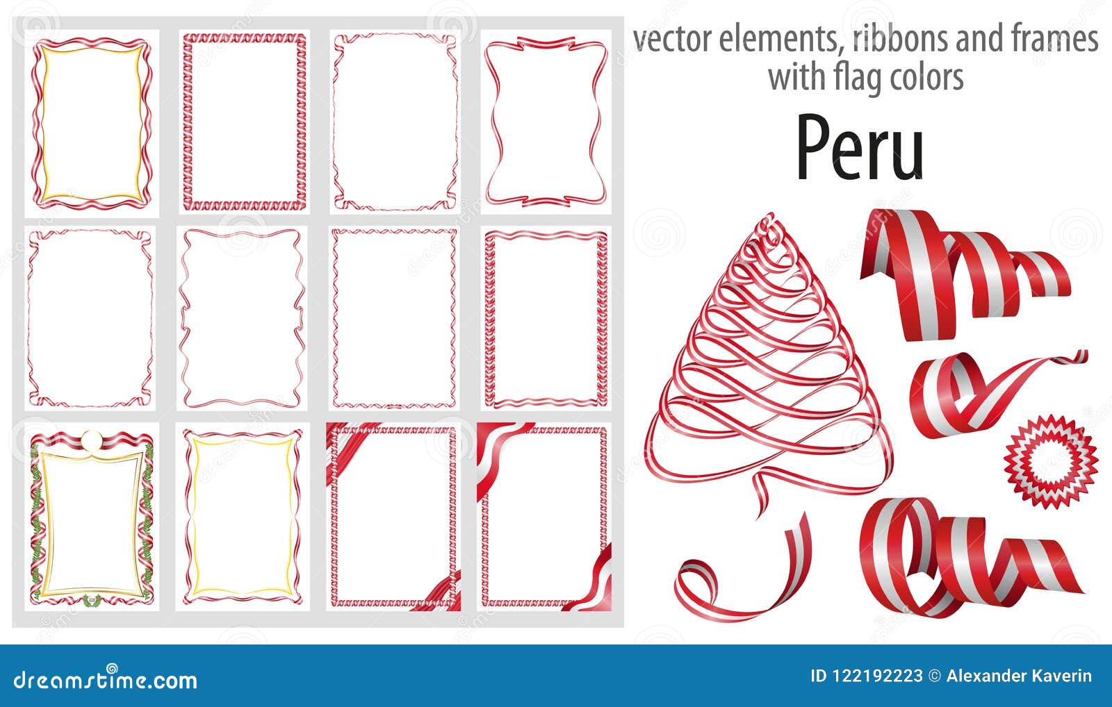 Vector Elements, Ribbons and Frames with Flag Colors Peru, Template for ...