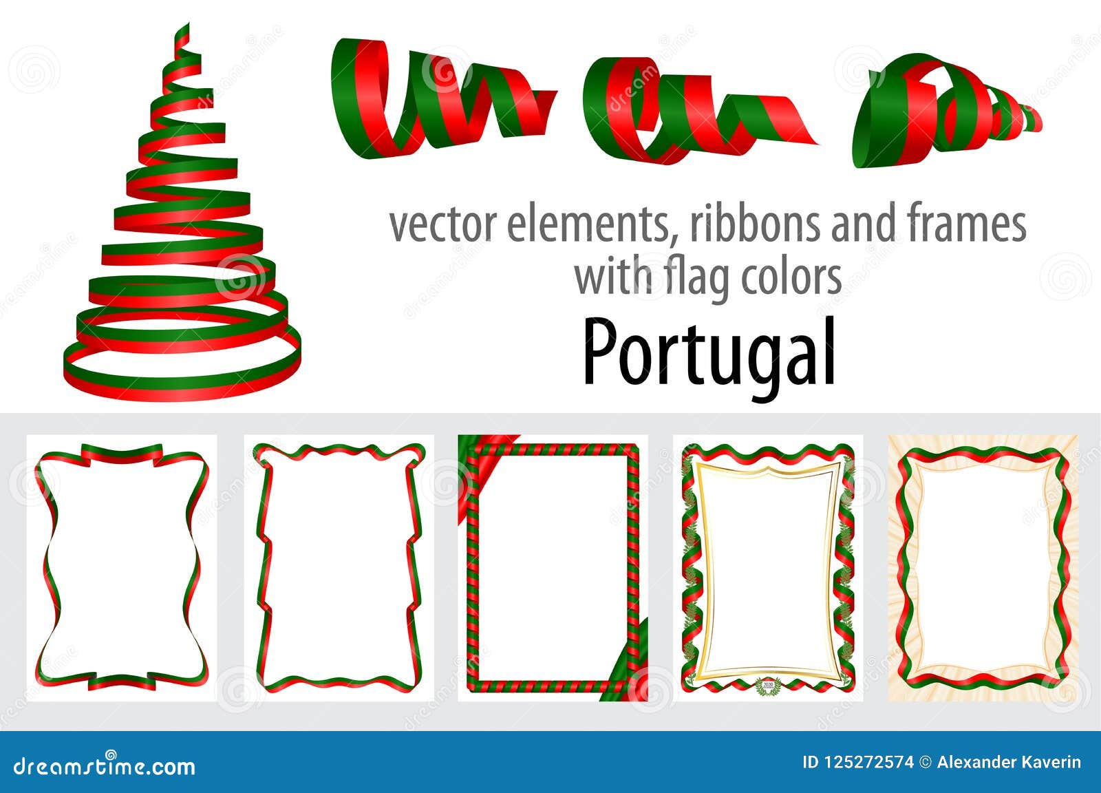 Vector Elements, Ribbons and Frames with Flag Colors Portugal, Template ...