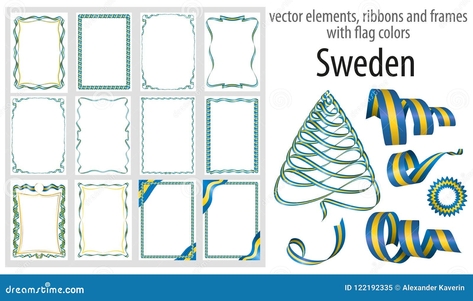 Vector Elements, Ribbons and Frames with Flag Colors Sweden, Template ...