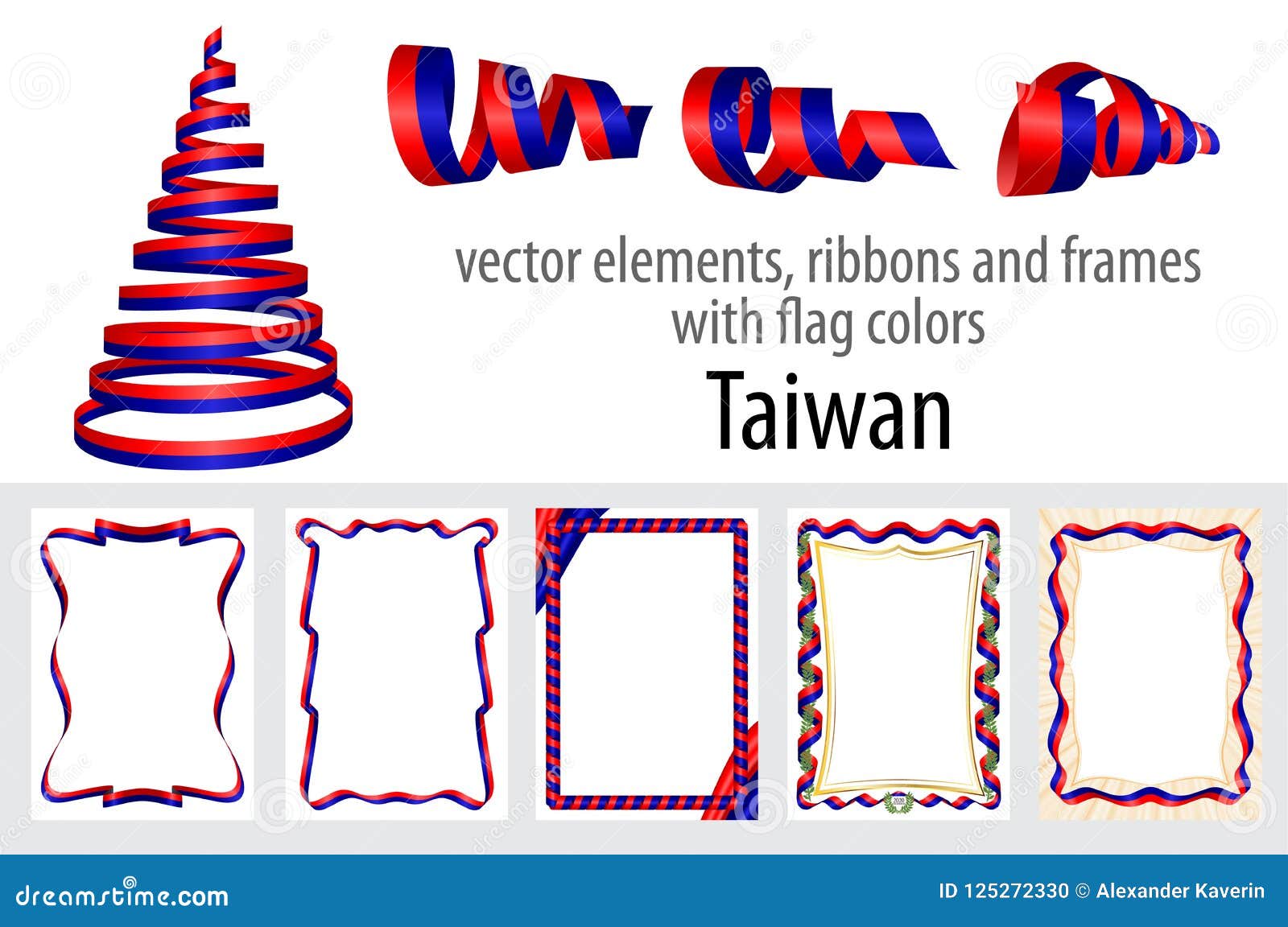 Vector Elements, Ribbons and Frames with Flag Colors Taiwan, Template ...