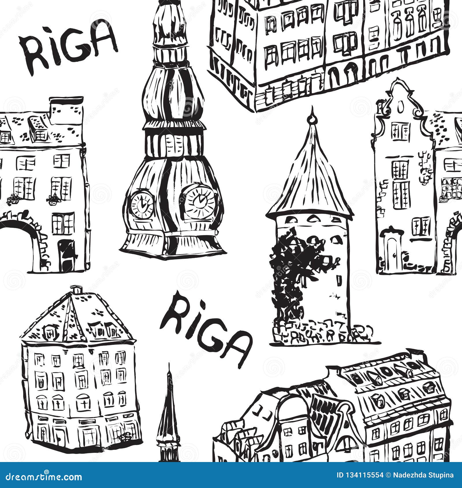 Vector Elements Seamless Pattern of Riga Old Town Stock Vector ...