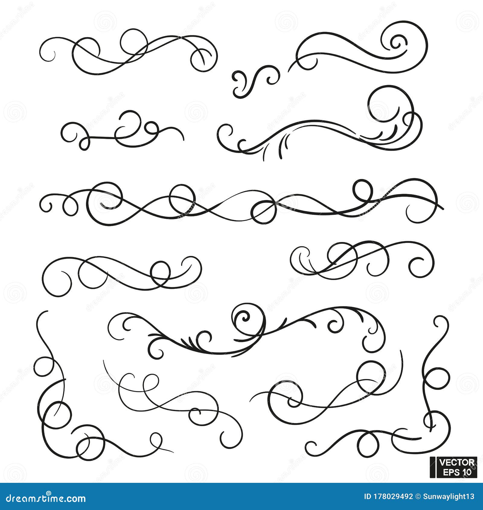 Set of curls and scrolls stock illustration. Illustration of decorative ...