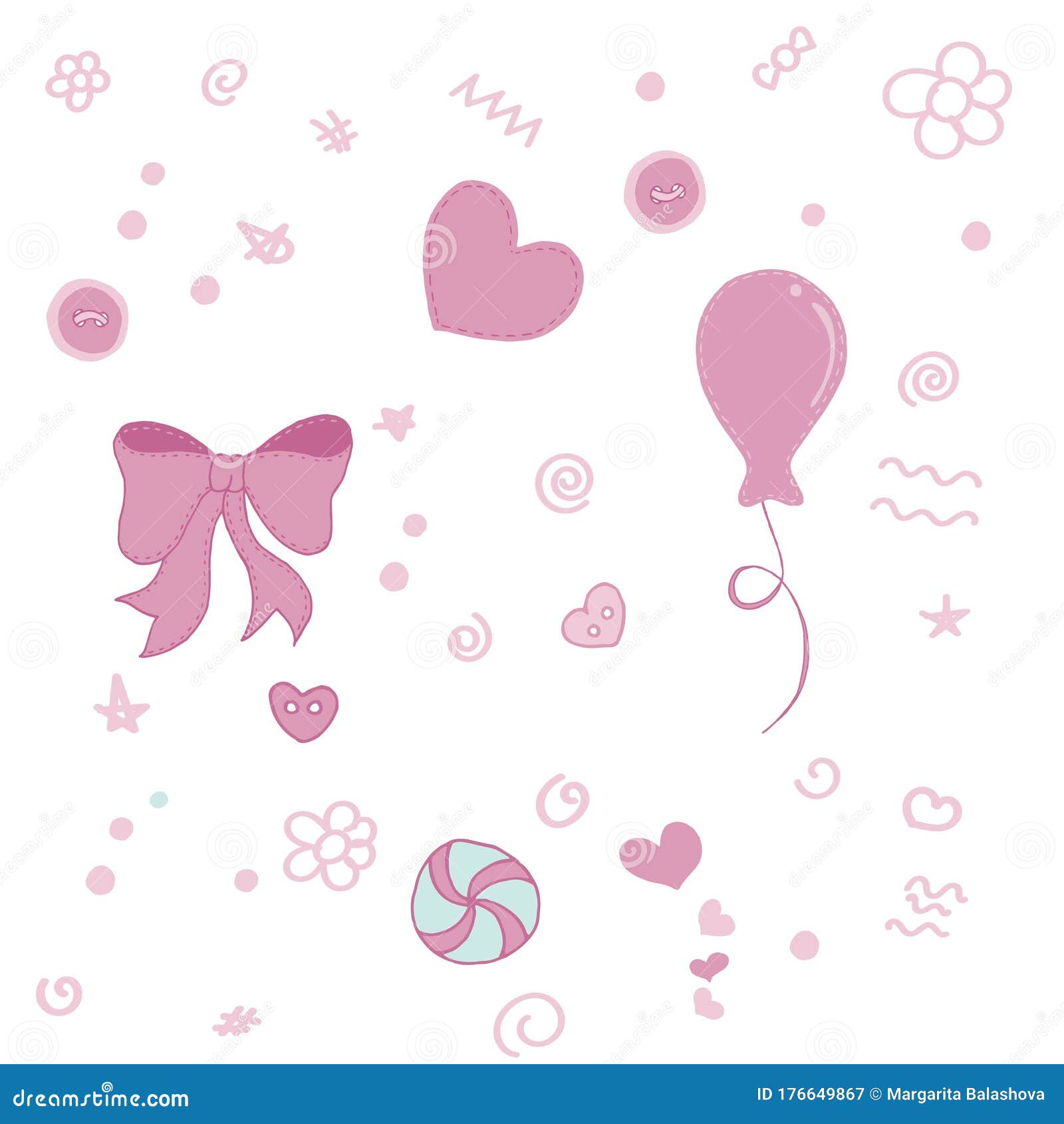 Vector Elements Set, Cute Pink Items, Baby Things, Balls Stock Vector ...