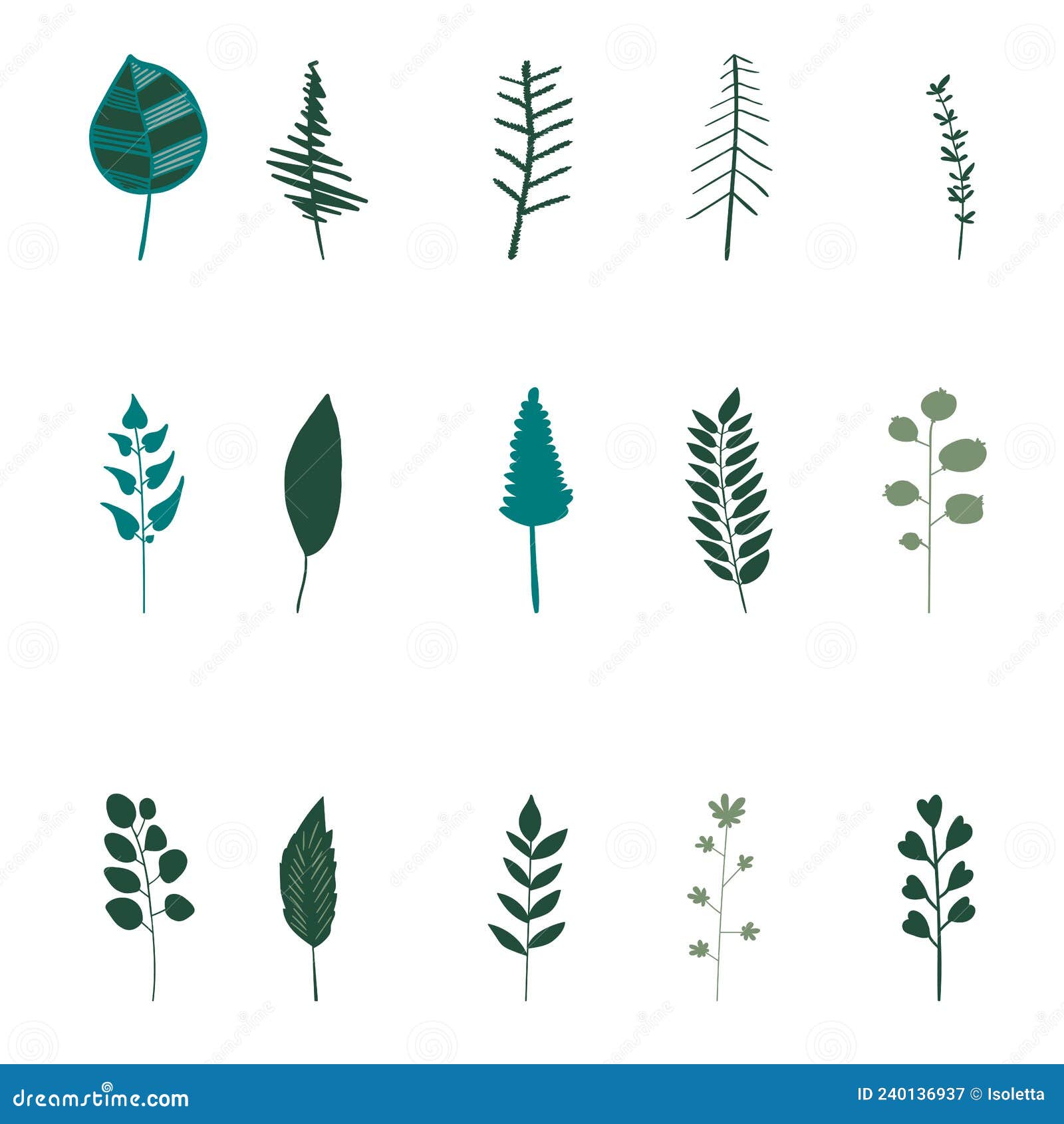 Vector Elements. Set of Green Plant Leaves Stock Vector - Illustration ...