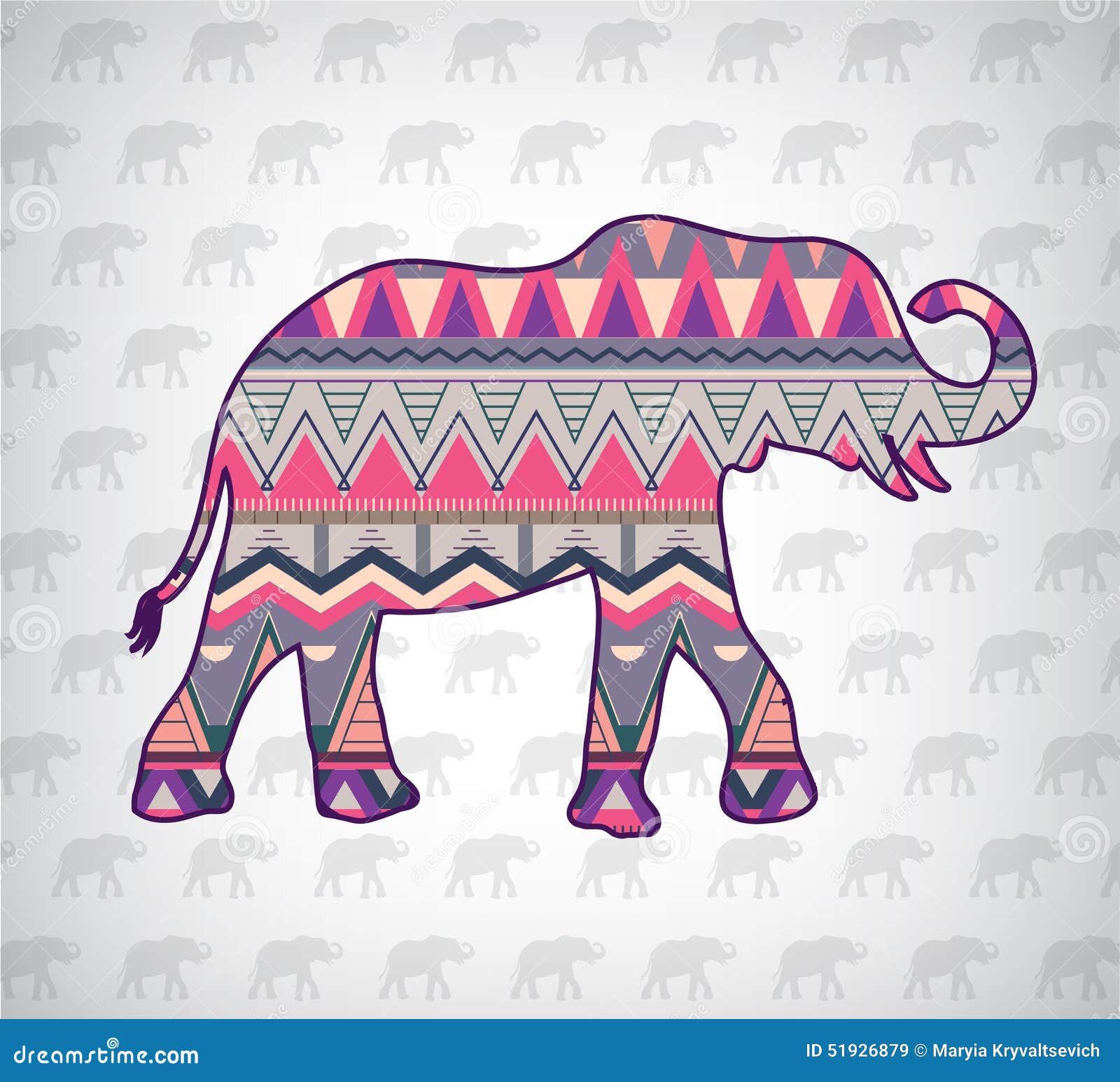 Vector Elephant Head Rising Snout Illustration On White Background ...