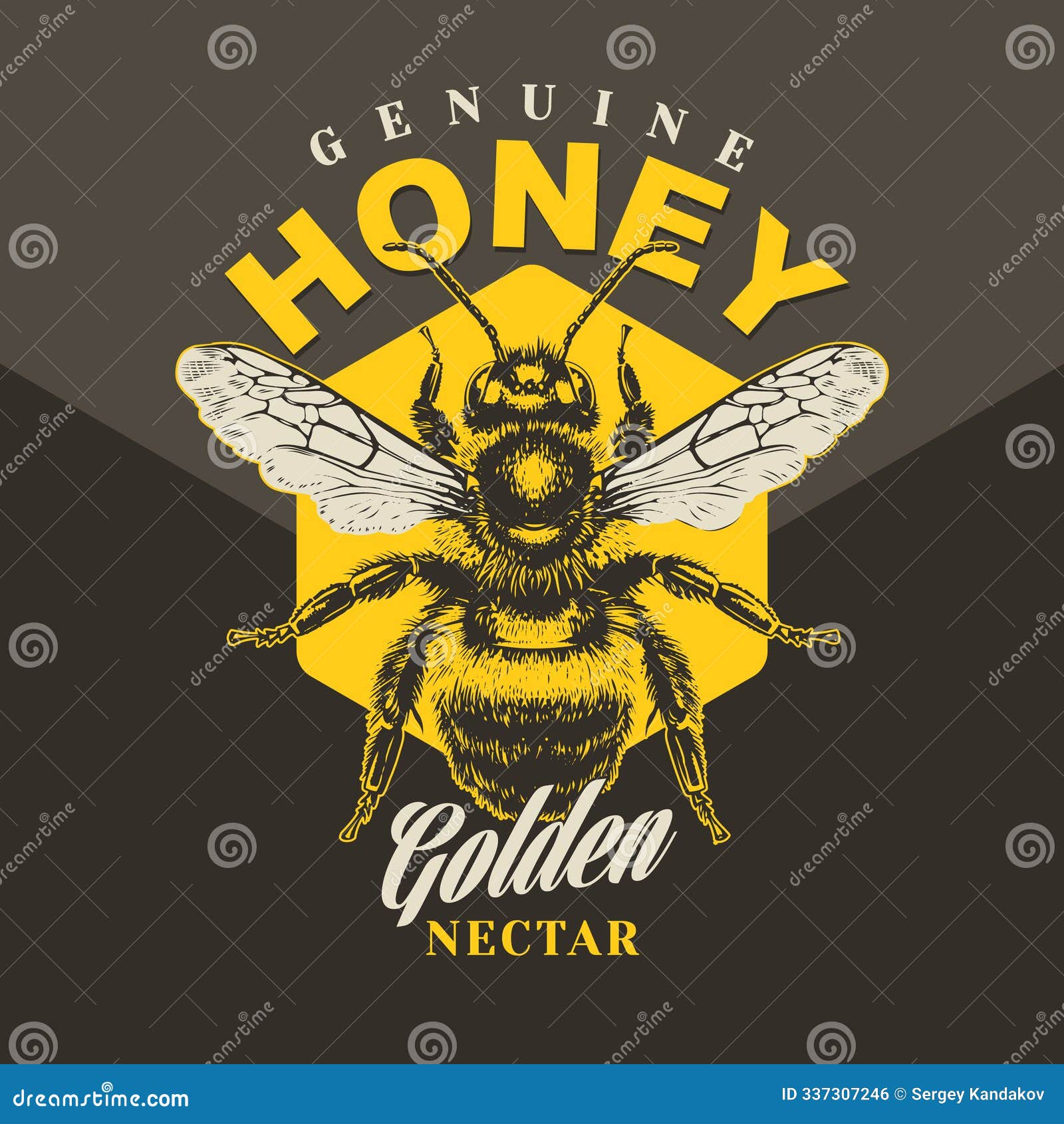 Vector Emblem with Honey Bee Stock Illustration - Illustration of retro ...
