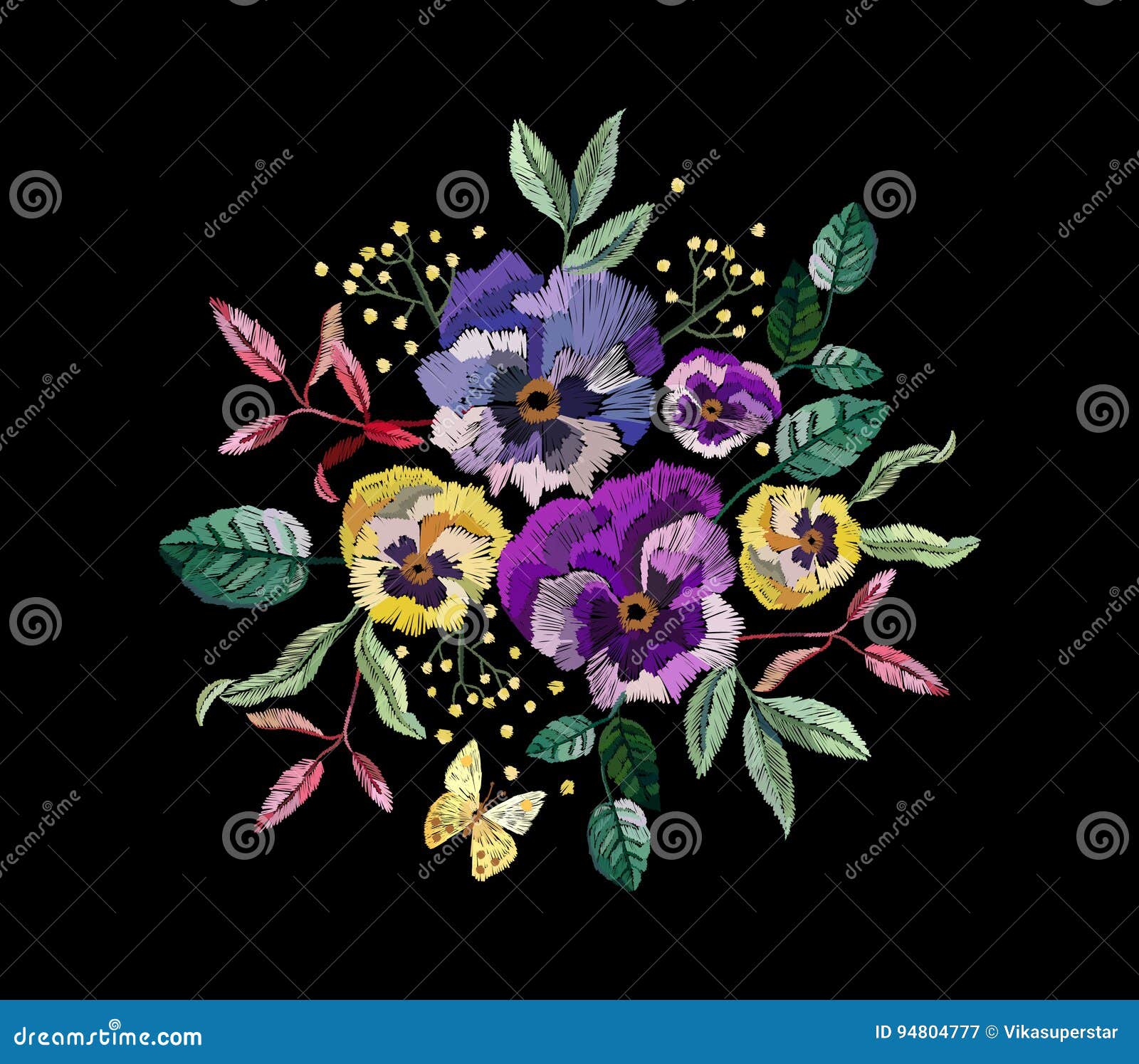 Vector Embroidery with Flowers Stock Vector - Illustration of line ...
