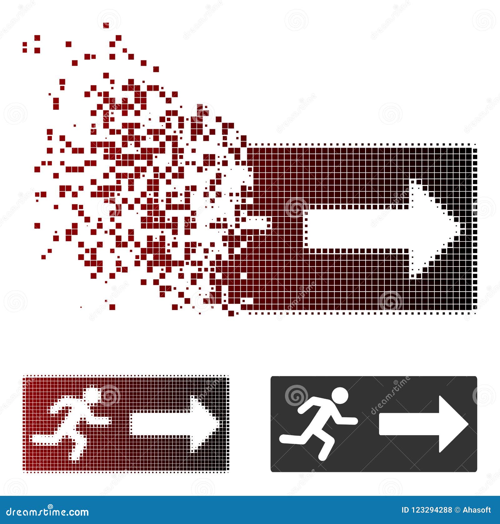 Fragmented Pixel Halftone Emergency Exit Icon Stock Vector ...