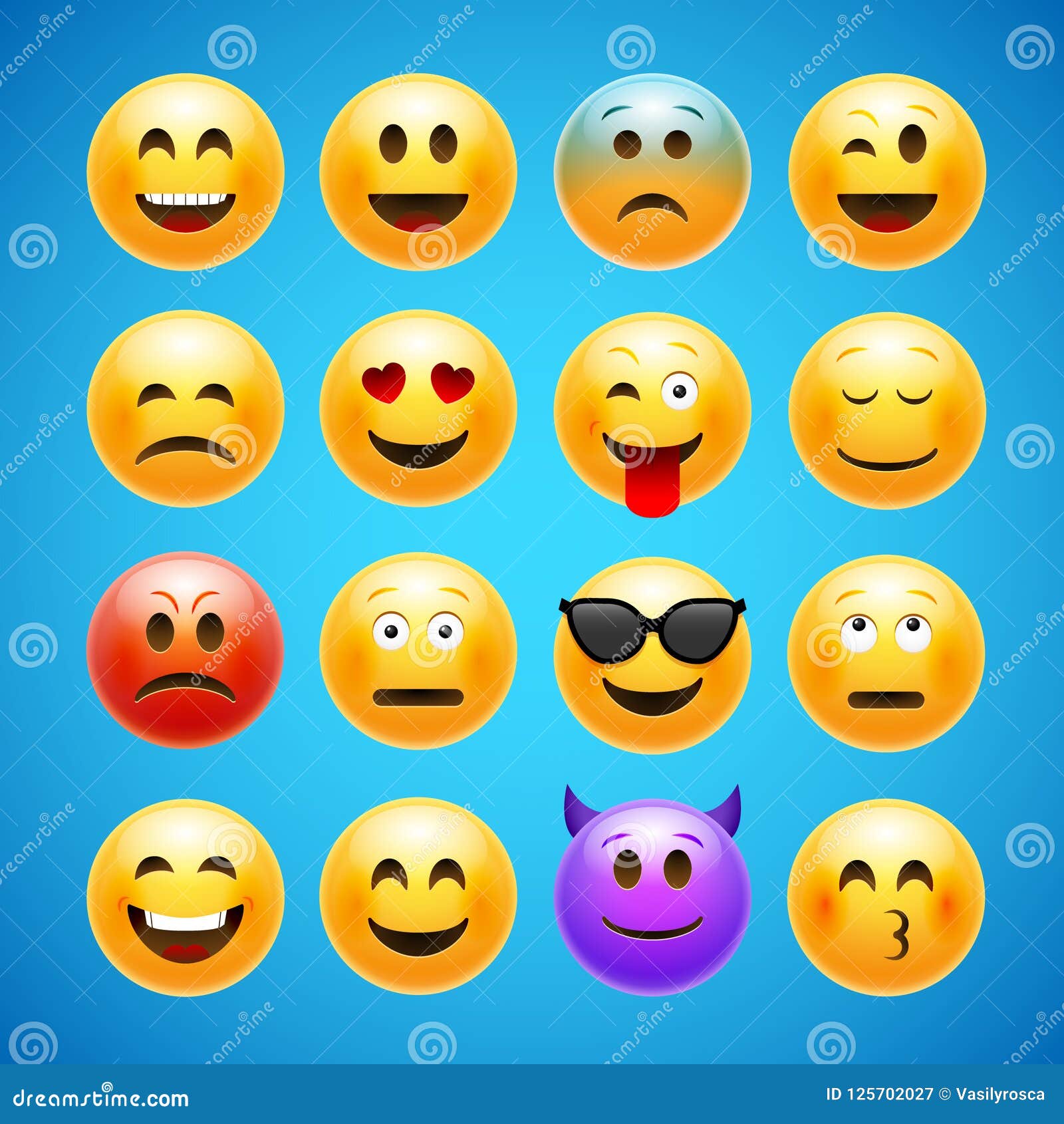 Vector Emoticons Emoji Set. Smile Face Character for Chat Web Stock ...
