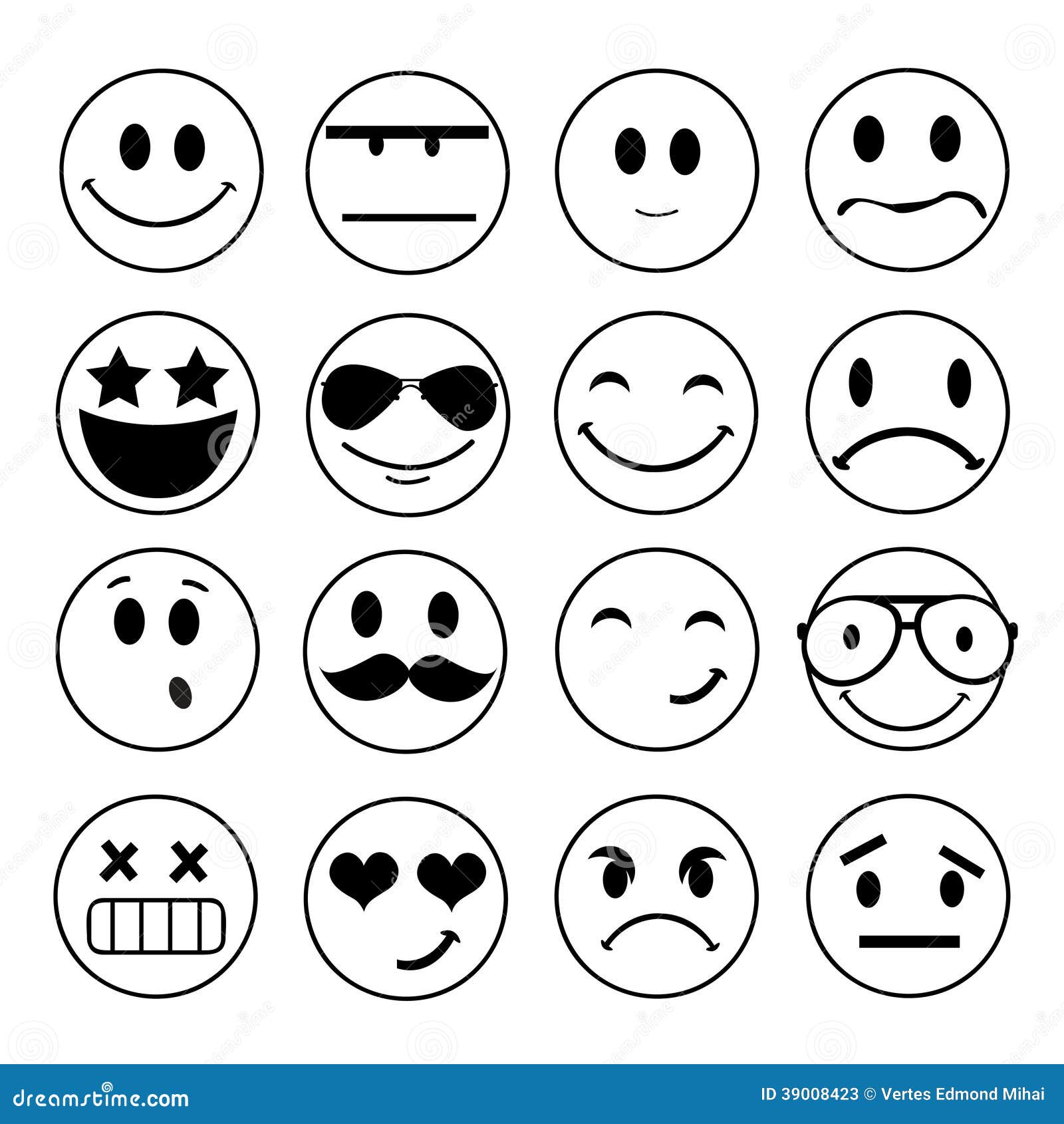 Vector Emotional Face Icons Stock Vector - Illustration of happiness ...