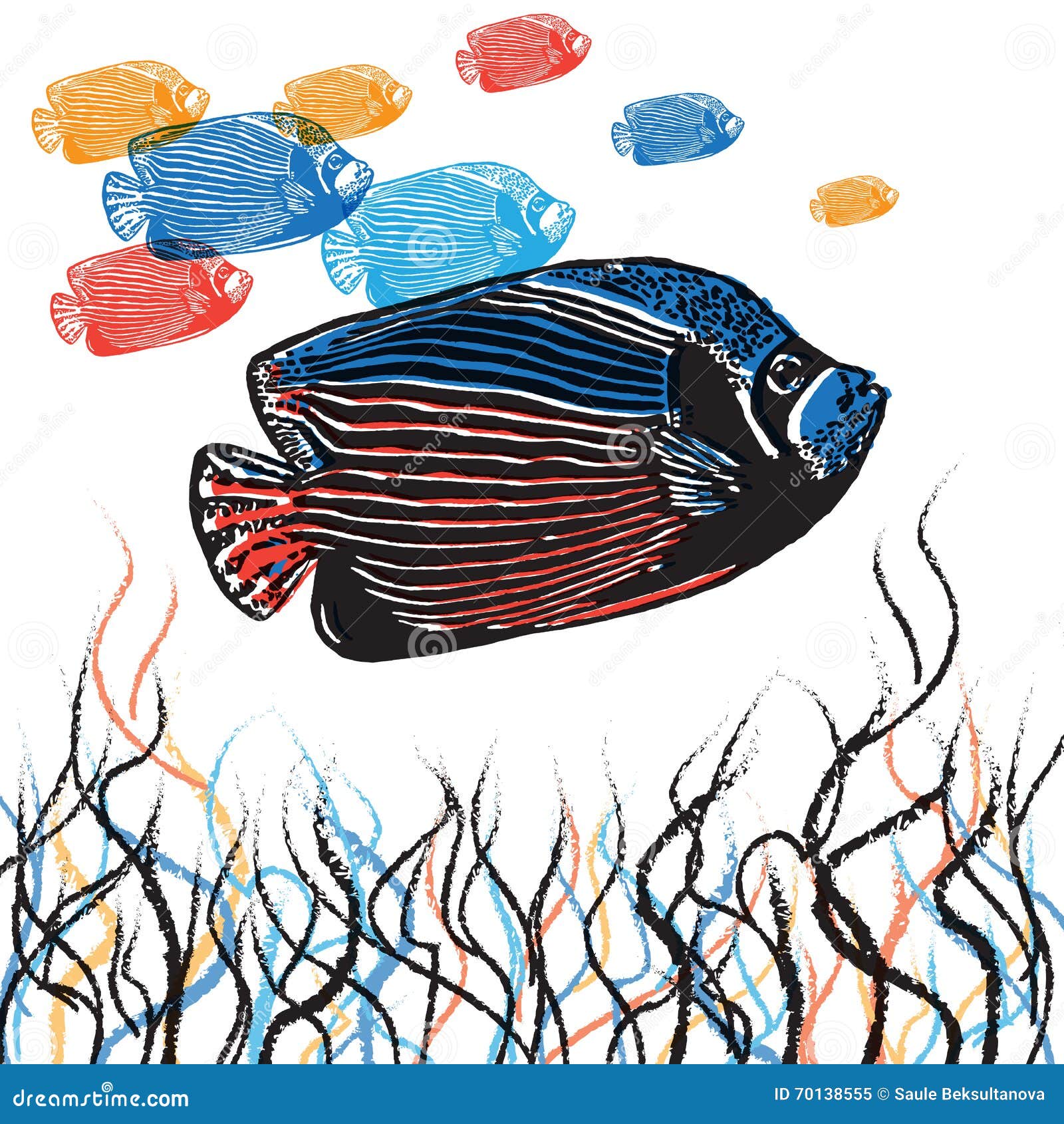 Vector Emperor Angelfish in Abstract Composition. Stock Illustration ...
