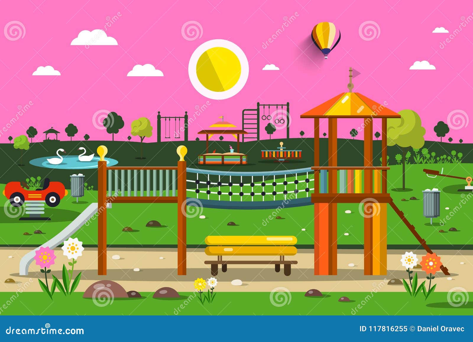 Vector Empty Park with Playground. Stock Vector - Illustration of play ...