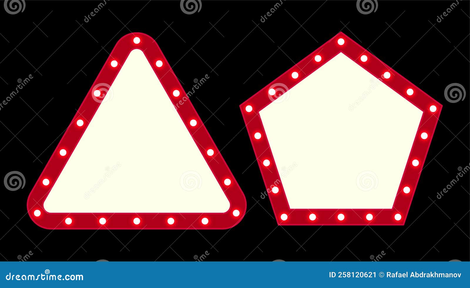 Vector Empty Retro Circus Billboard Frame with Electric Bright Glowing ...