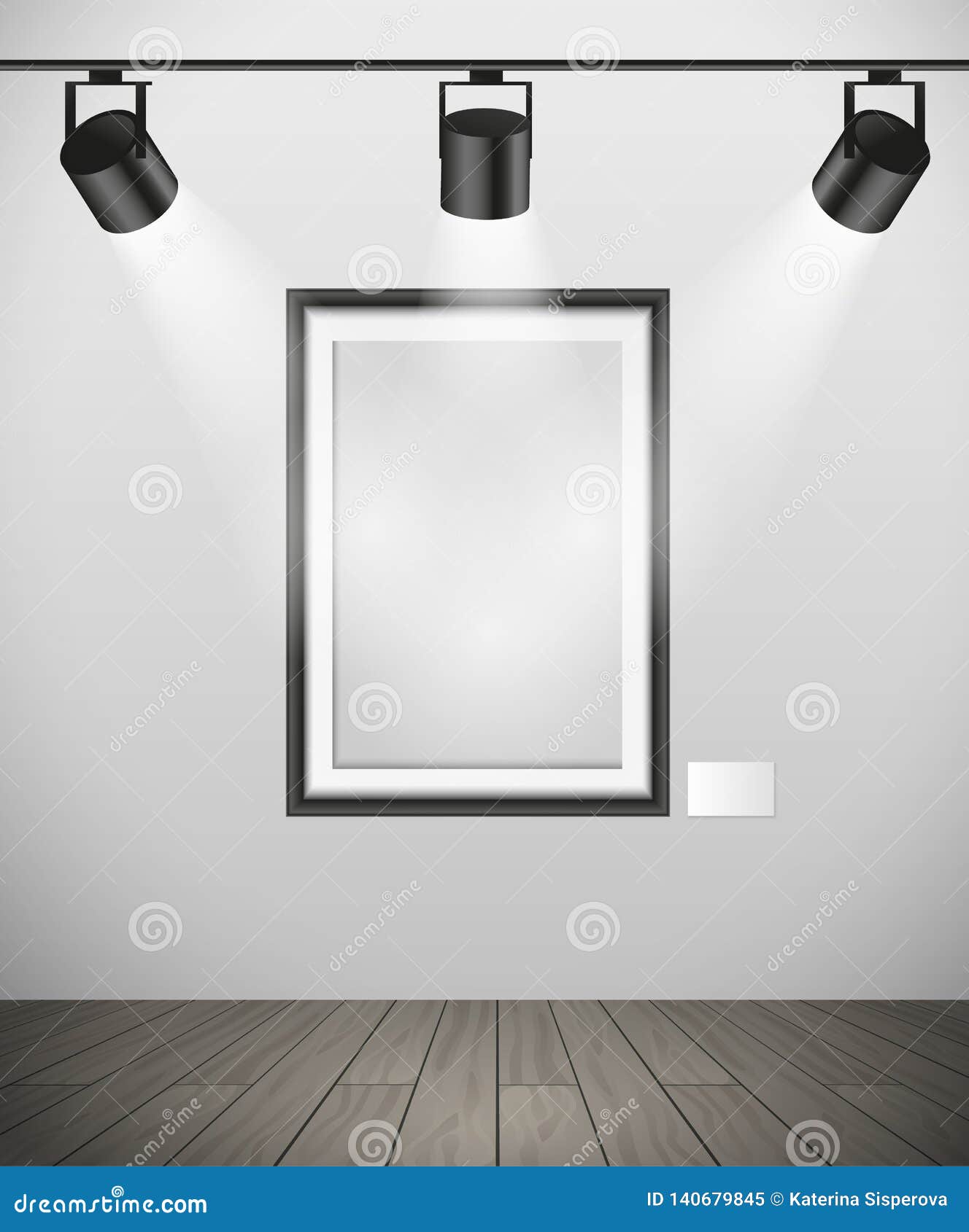 Vector Empty Vertical Frame Hanging in Gallery with Spotlights Stock ...