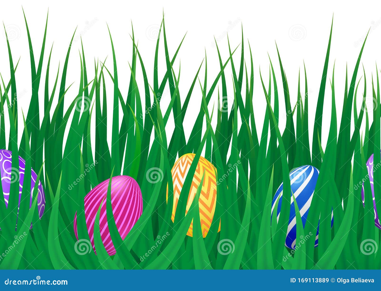Vector Endless Border with Realistic Green Grass and Easter Eggs Stock ...