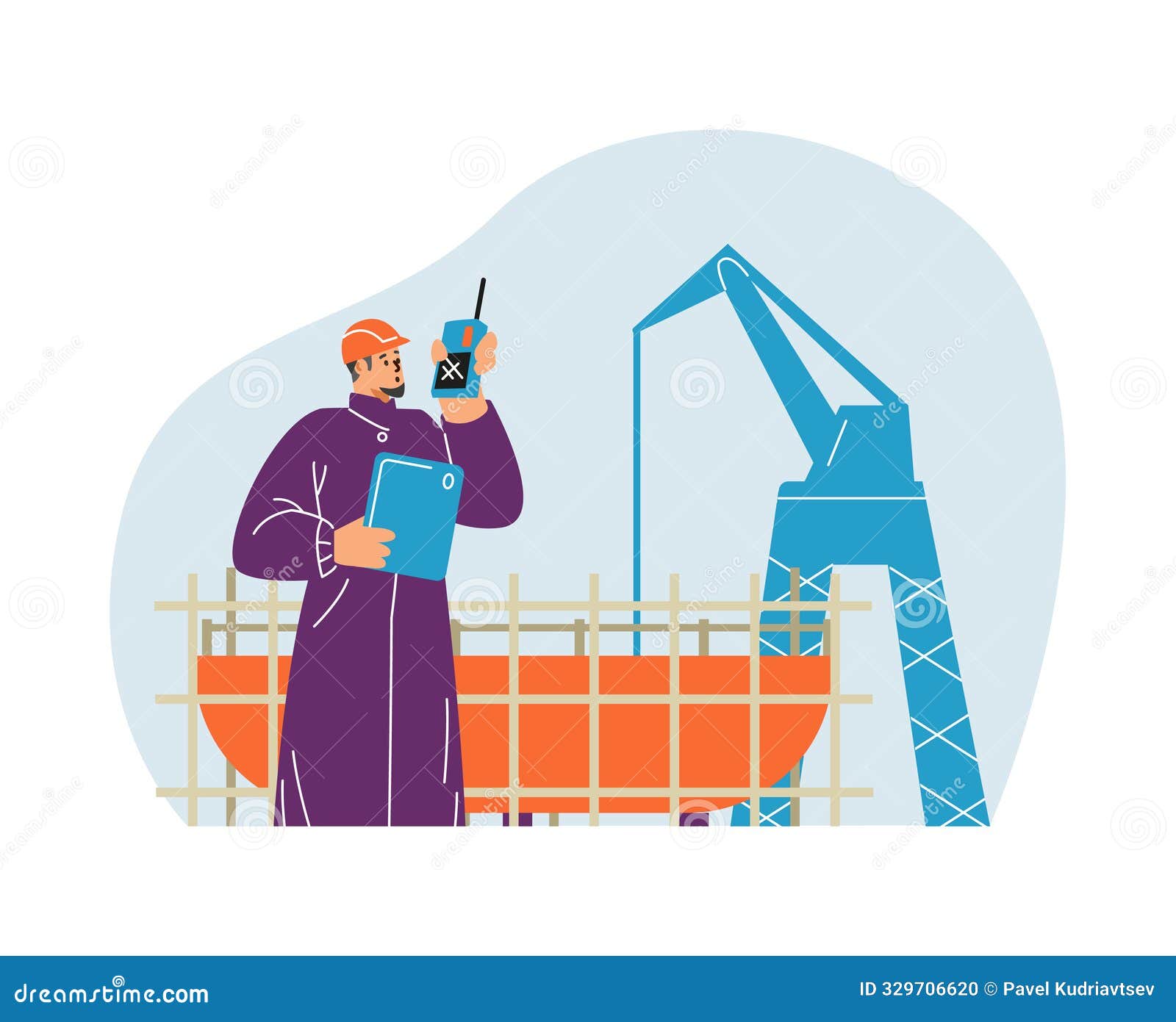 Vector of an Engineer Managing the Construction of Ships at a Shipyard ...