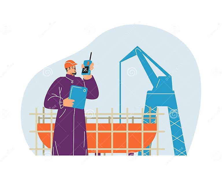 Vector of an Engineer Managing the Construction of Ships at a Shipyard ...
