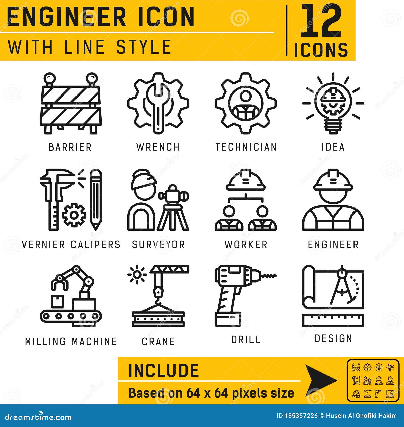 Vector Engineer Outline Icon Set for All Projects on Isolated White ...