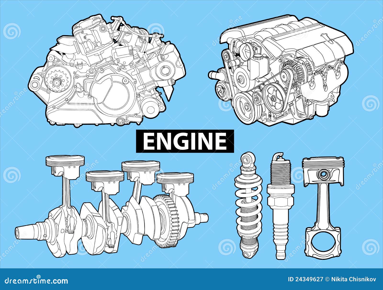 Vector engines stock vector. Illustration of power, front - 24349627
