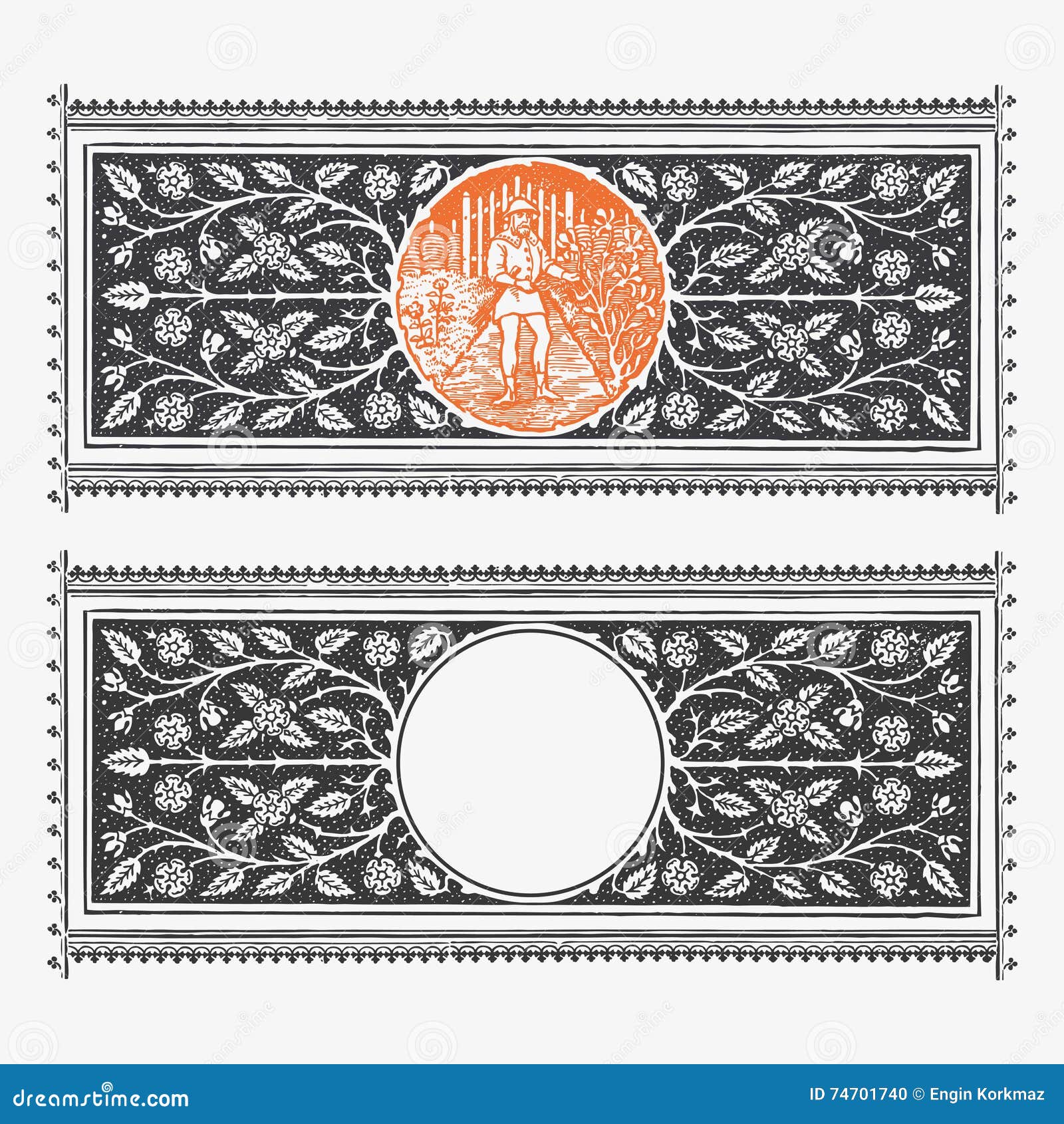 Vector Engraving Border with Floral Decorations Stock Vector ...