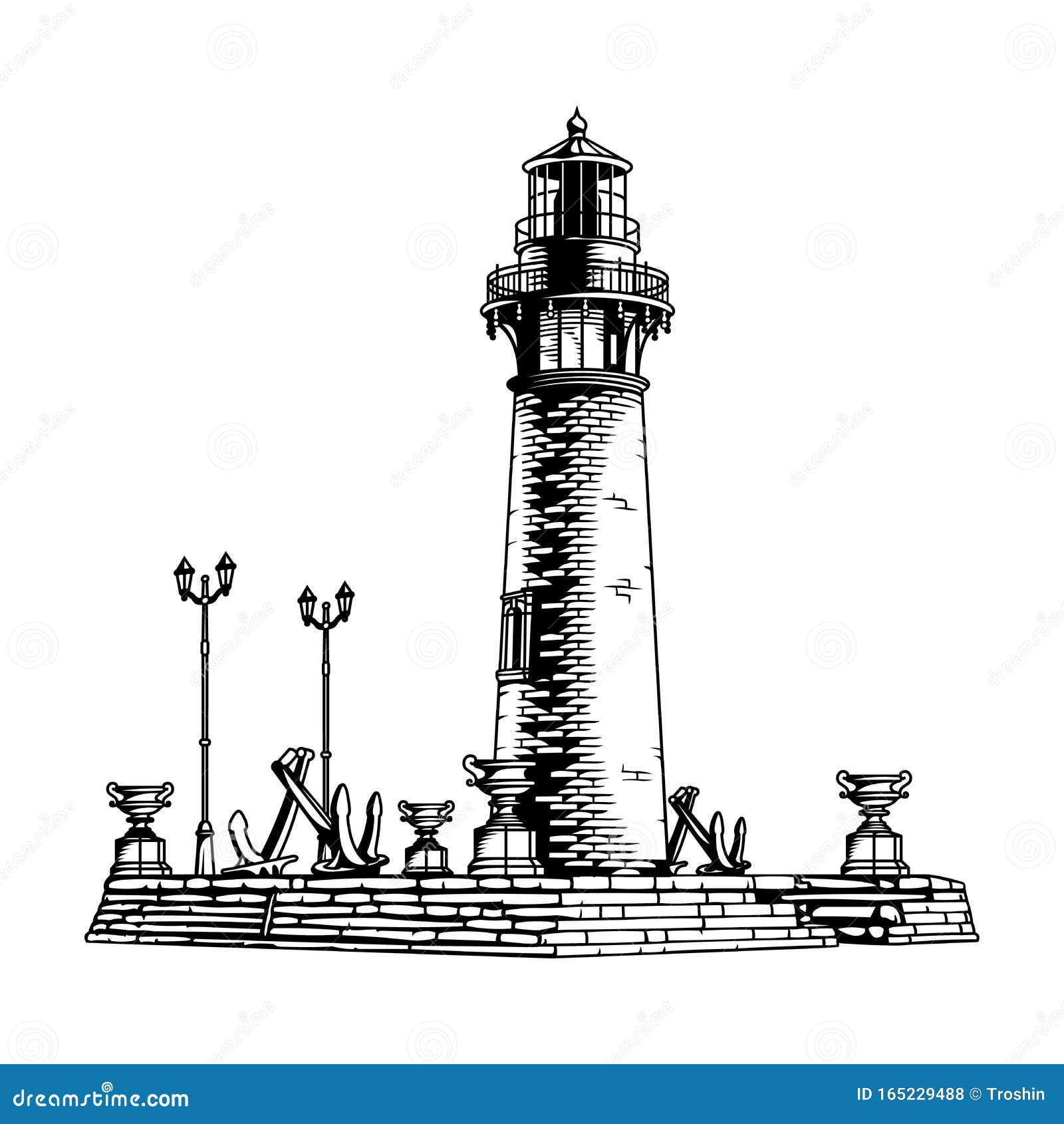 Vector Engraving Style Lighthouse Isolated Illustration Stock Vector ...