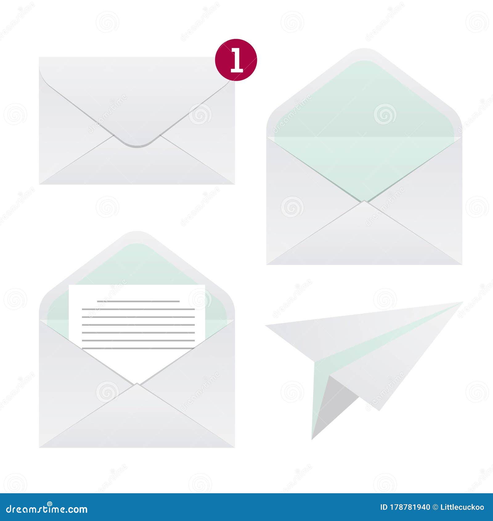 Vector Envelope Set. Flat Style Icon and Paper Airplane Letter Symbol ...