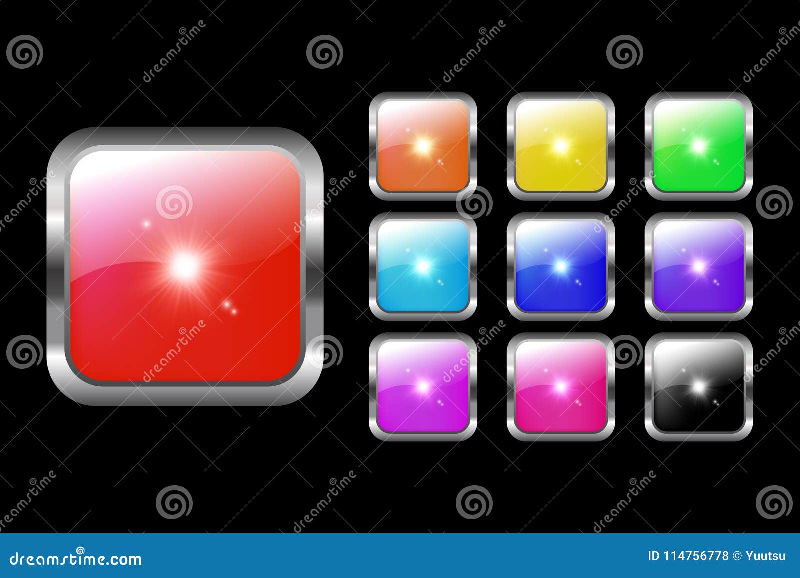 Vector Square Web Buttons Set Stock Vector - Illustration of glass ...