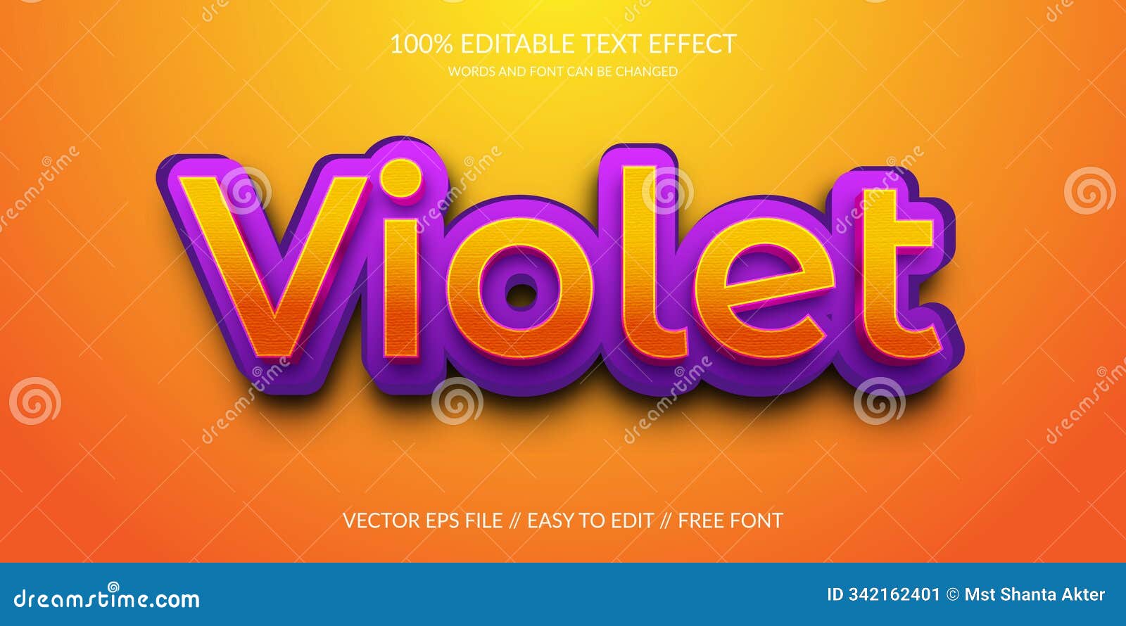 Violet Vector Eps Customize 3d Text Effect Illustration. Stock ...
