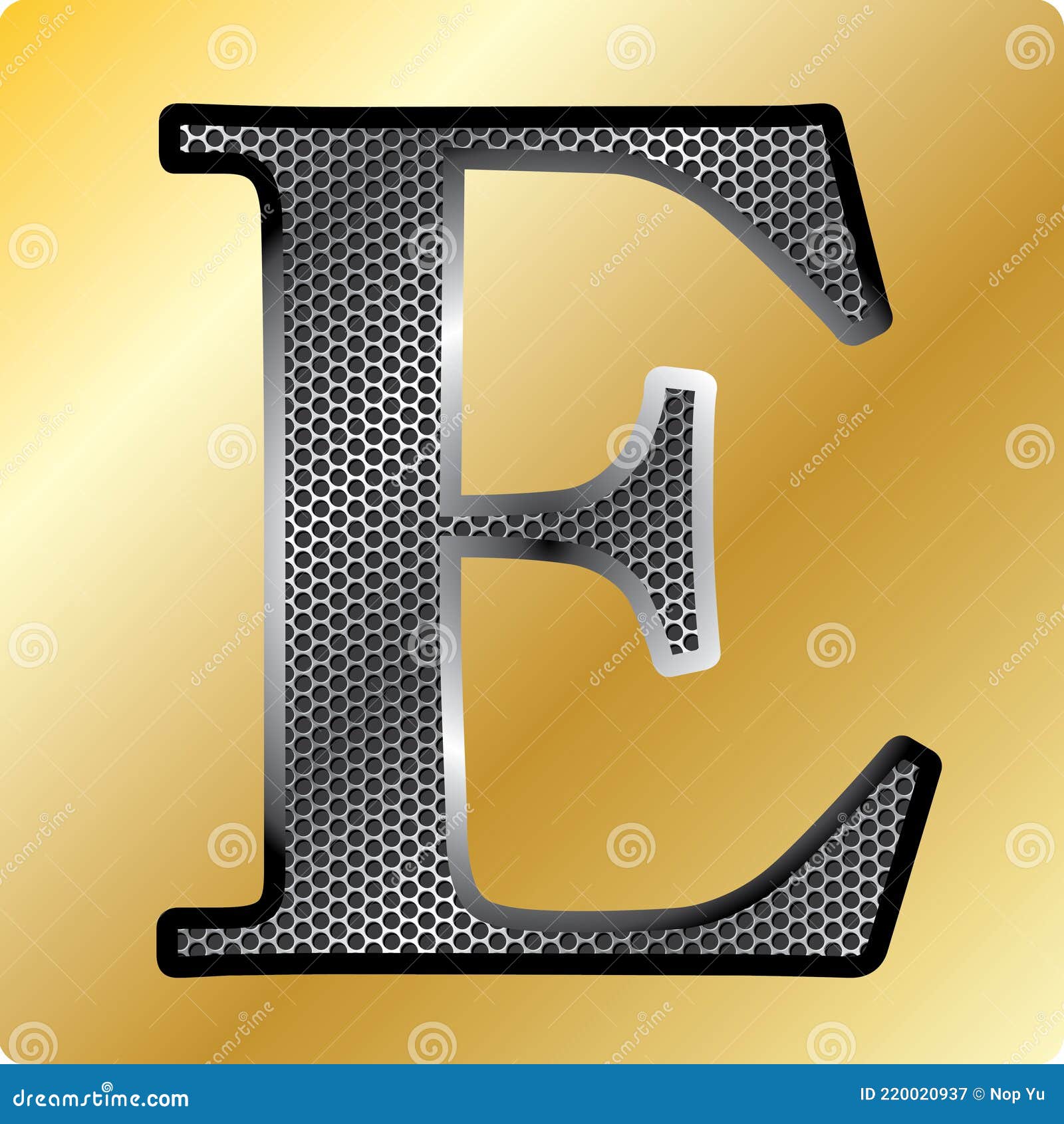 Vector EPS Steel English Font Symbol E on Gold Background. Stock Vector ...