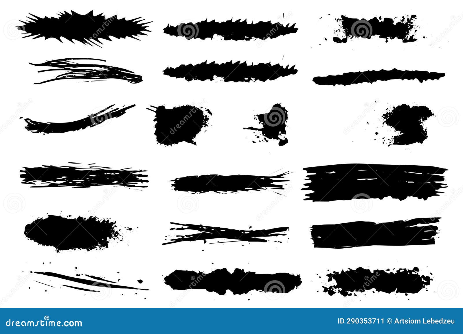 Vector Eroded Paintbrush Set, Brush Strokes Templates. Grunge Design ...