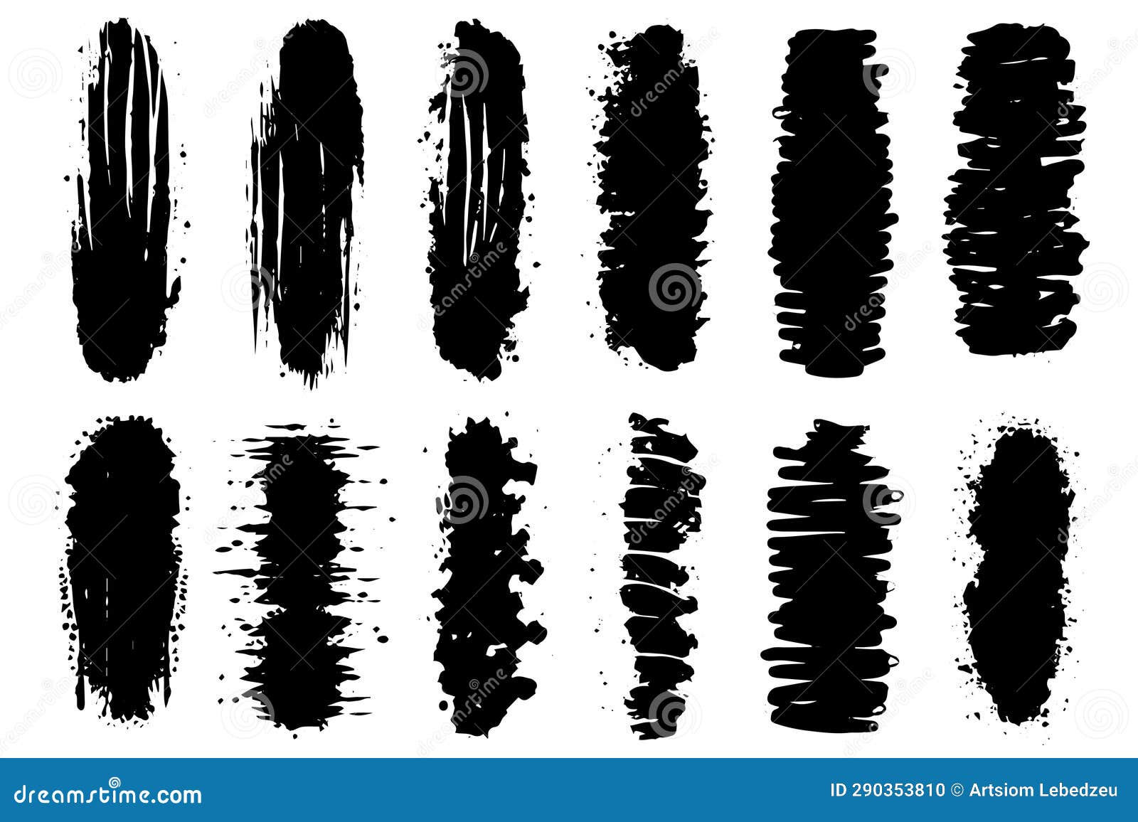 Vector Eroded Paintbrush Set, Brush Strokes Templates. Grunge Design ...