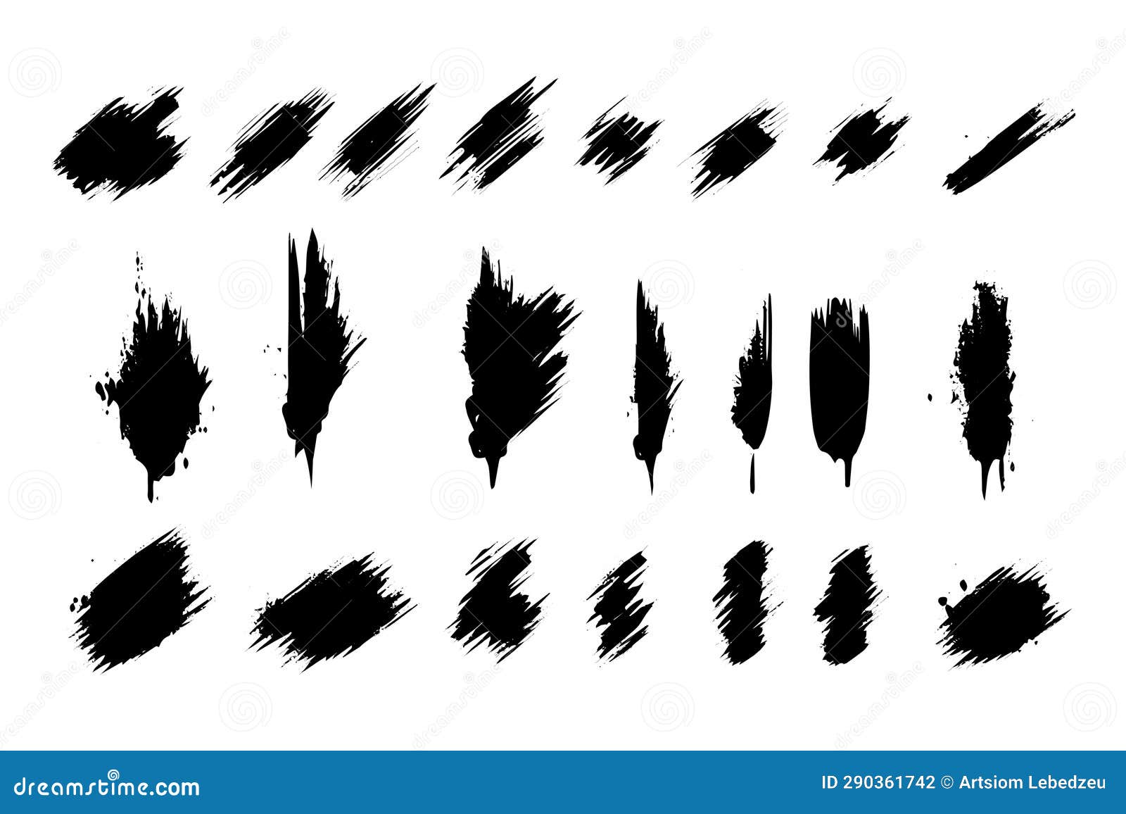 Vector Eroded Paintbrush Set, Brush Strokes Templates. Grunge Design ...