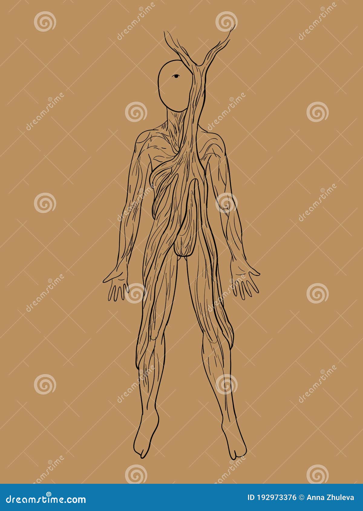 Vector Esoteric Illustration of a Human in Graphics. Roots Body and the ...