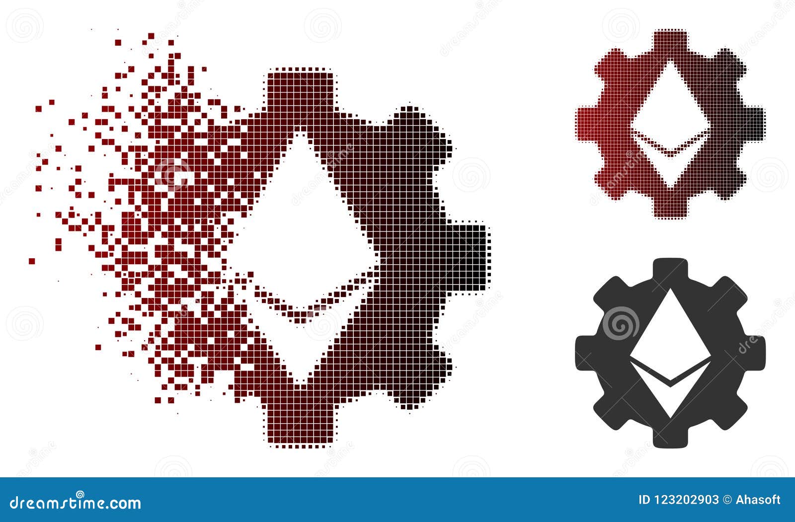 Moving Pixel Halftone Ethereum Cog Wheel Icon Stock Vector ...