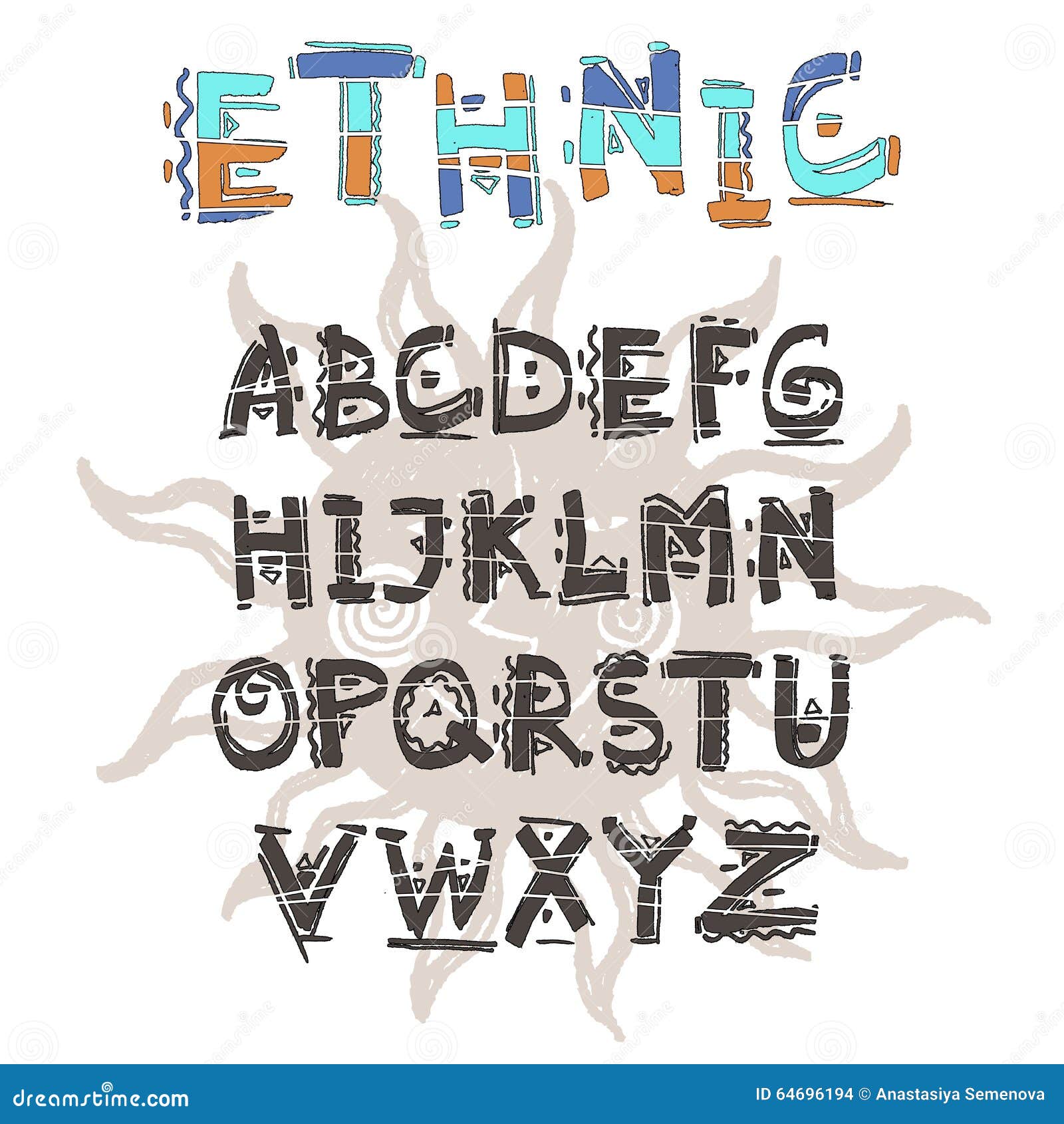 Vector Ethnic Alphabet. Hand Drawn Letters Stock Vector - Illustration ...