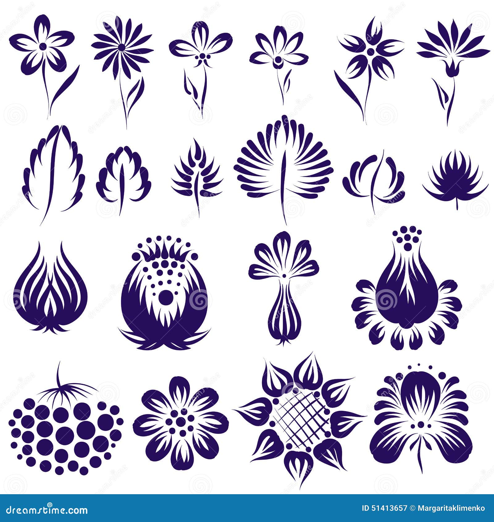 Vector ethnic flower set stock vector. Illustration of flower - 51413657