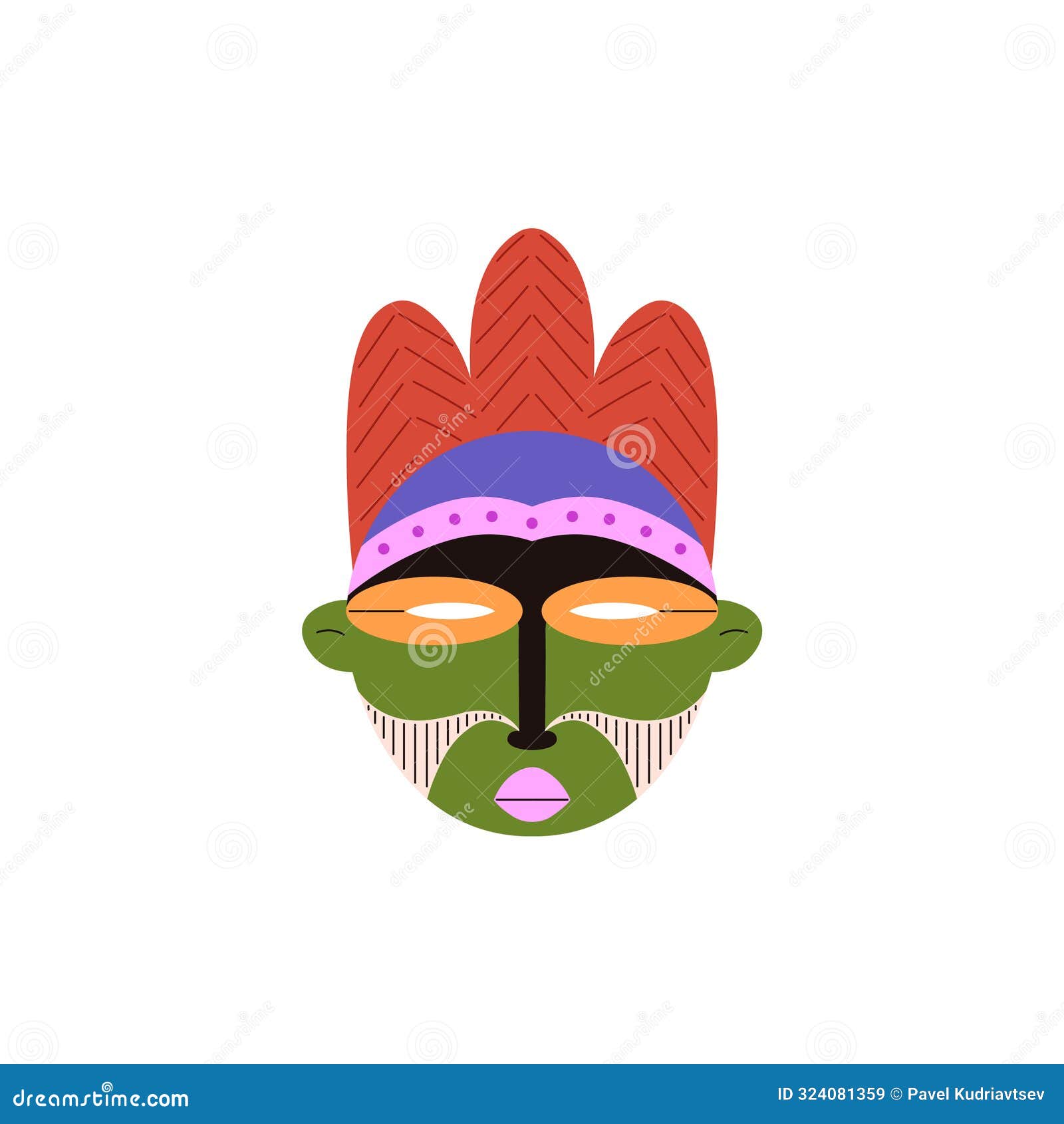 Mask Tribe Culture Traditional Rural Inland Ethnic Mascot Cartoon Line ...