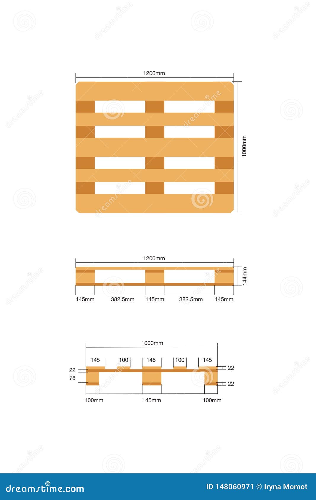Vector Euro Pallets 1000x1200 Mm White Background. Stock Illustration ...