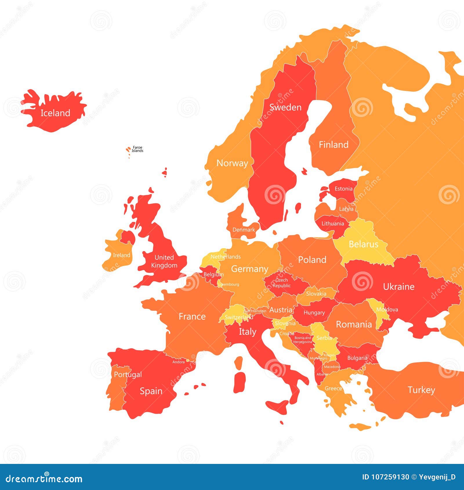 Vector Europe Map With Countries Borders. Abstract Red And Yellow ...