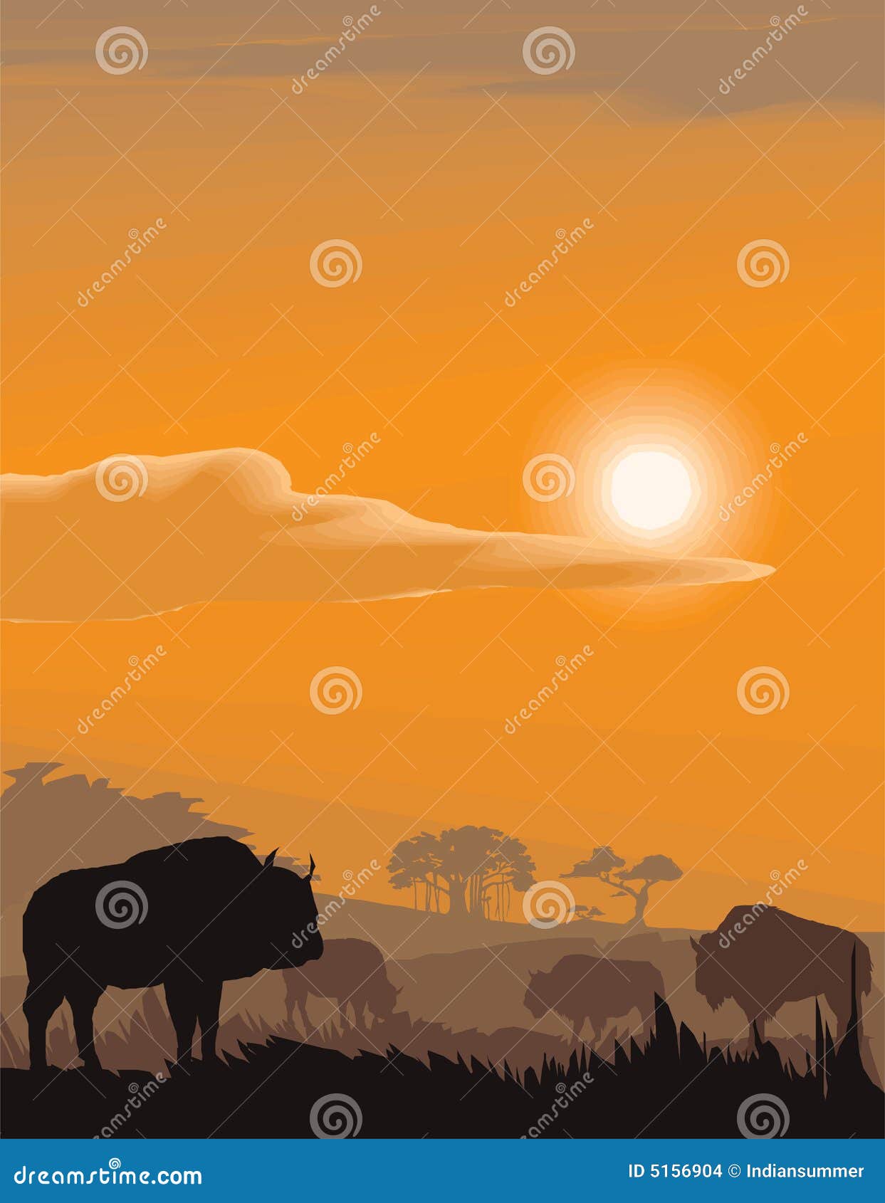Vector Evening Landscape Illustration Stock Vector - Illustration of ...