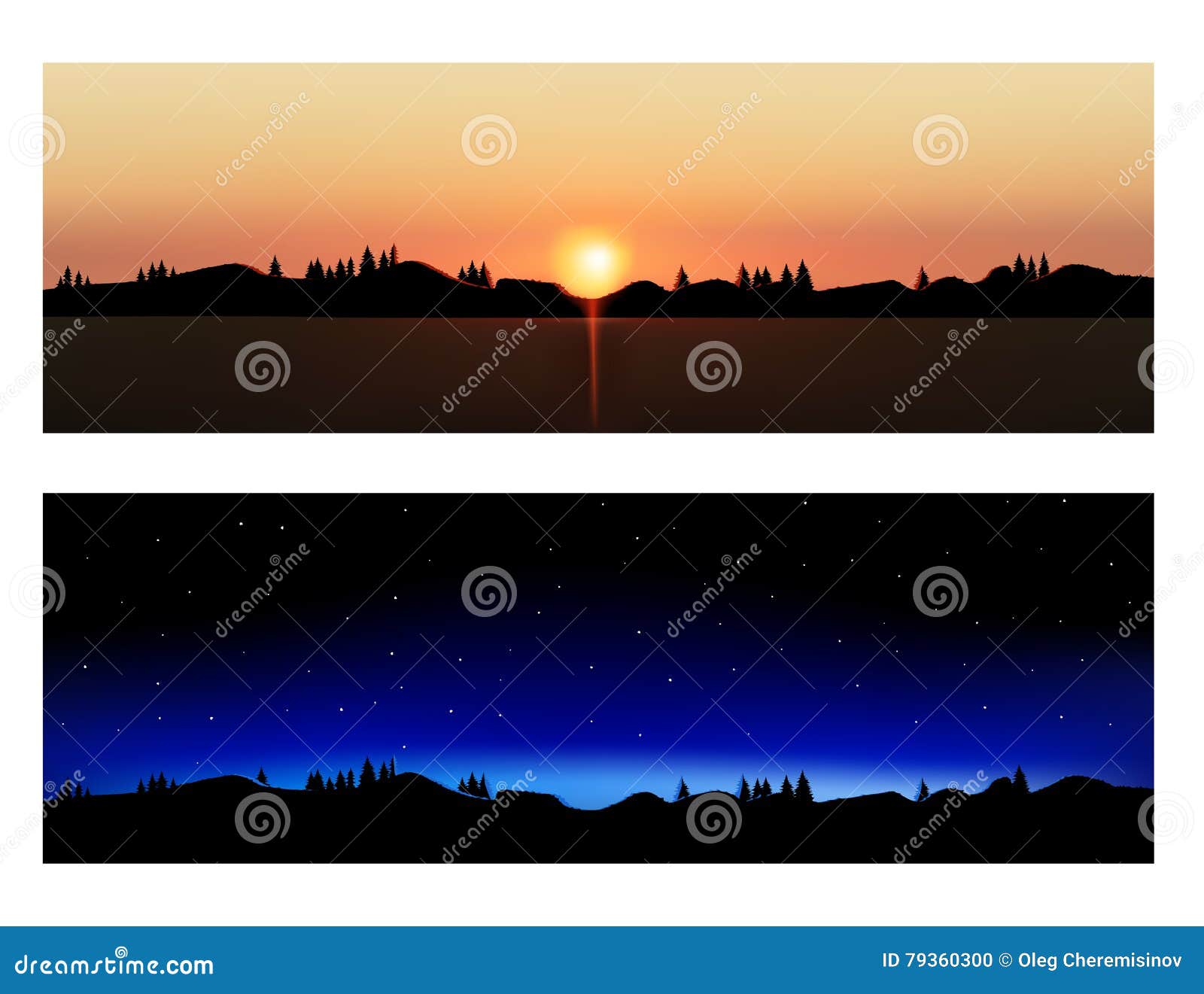 Vector Evening and Night Landscapes Stock Vector - Illustration of ...