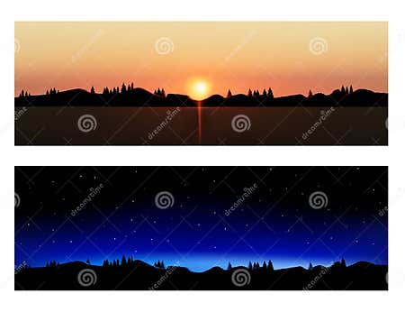 Vector Evening and Night Landscapes Stock Vector - Illustration of ...