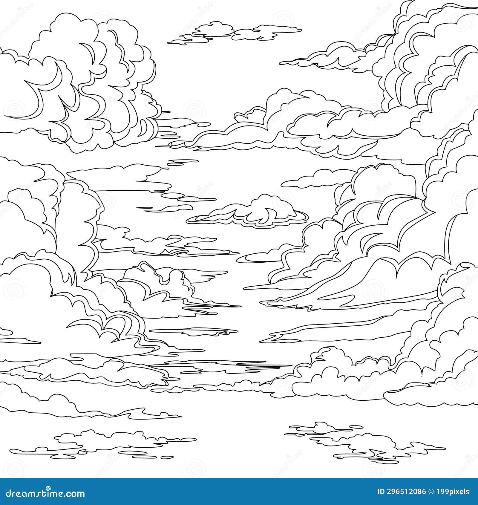 Vector Evening Sky Clouds Coloring Book. Sunset Stock Vector ...