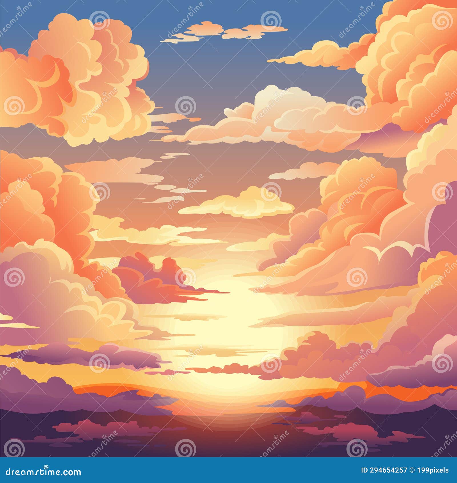 Vector Evening Sky Clouds. Sunset Stock Vector - Illustration of spring ...
