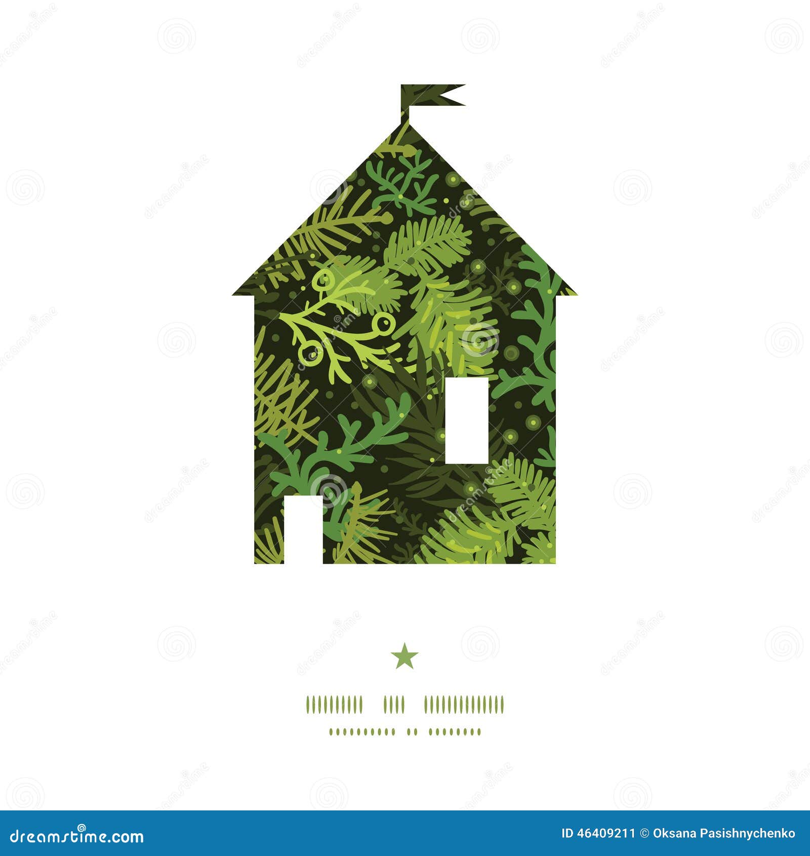 Vector Evergreen Christmas Tree House Silhouette Stock Vector ...