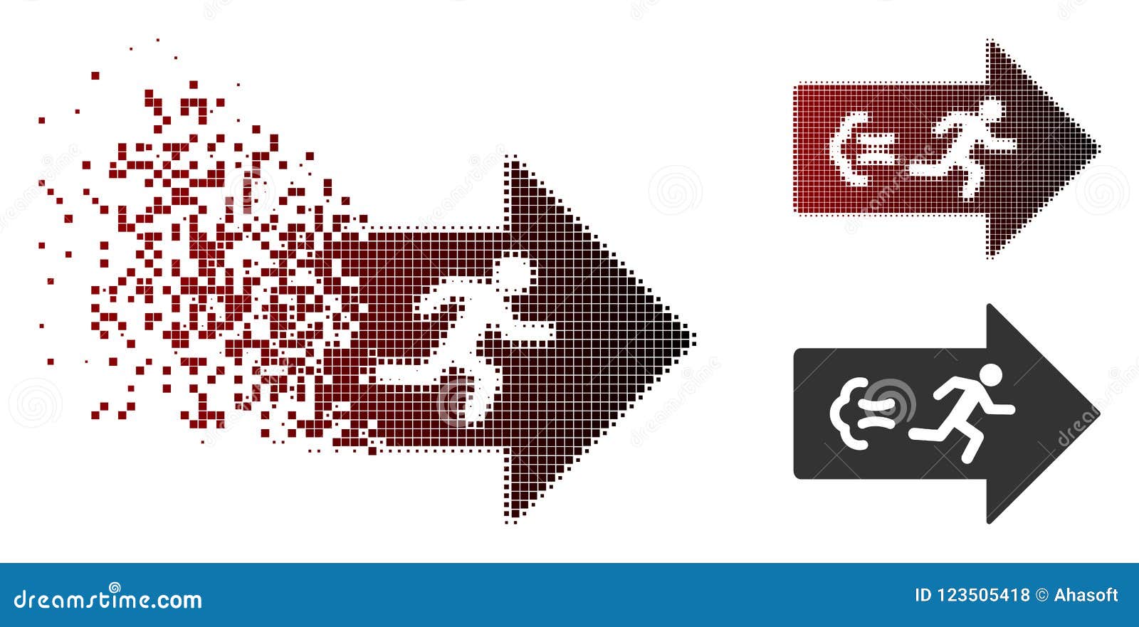 Shredded Pixel Halftone Exit Direction Icon Stock Vector - Illustration ...