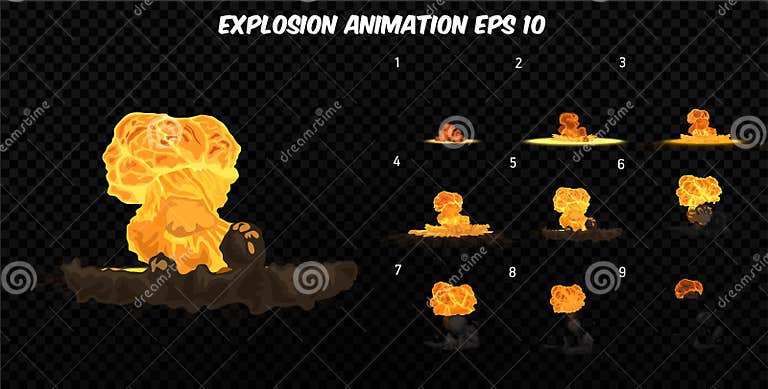 Vector Explode. Explode Effect Animation with Smoke. Cartoon Explosion ...