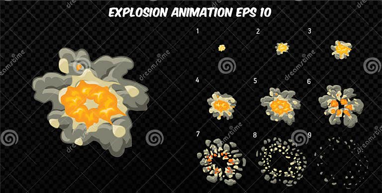 Vector Explode. Explode Effect Animation with Smoke. Cartoon Explosion ...